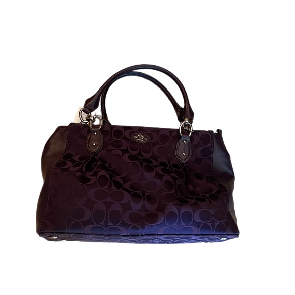 Coach | Bags | Coach Colette Signature Carryall Satchel Black Violet ...